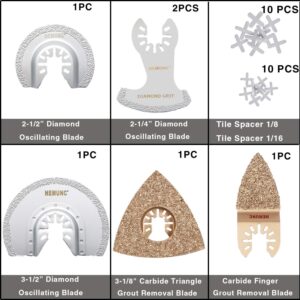 HEMUNC 26 Diamond Carbide Oscillating Multitool Quick Release Saw Blades Tile Repair Set Compatible with Dewalt Fein Multimaster Porter Cable Bosch Dremel Ridgid Makita Milwaukee Rockwell