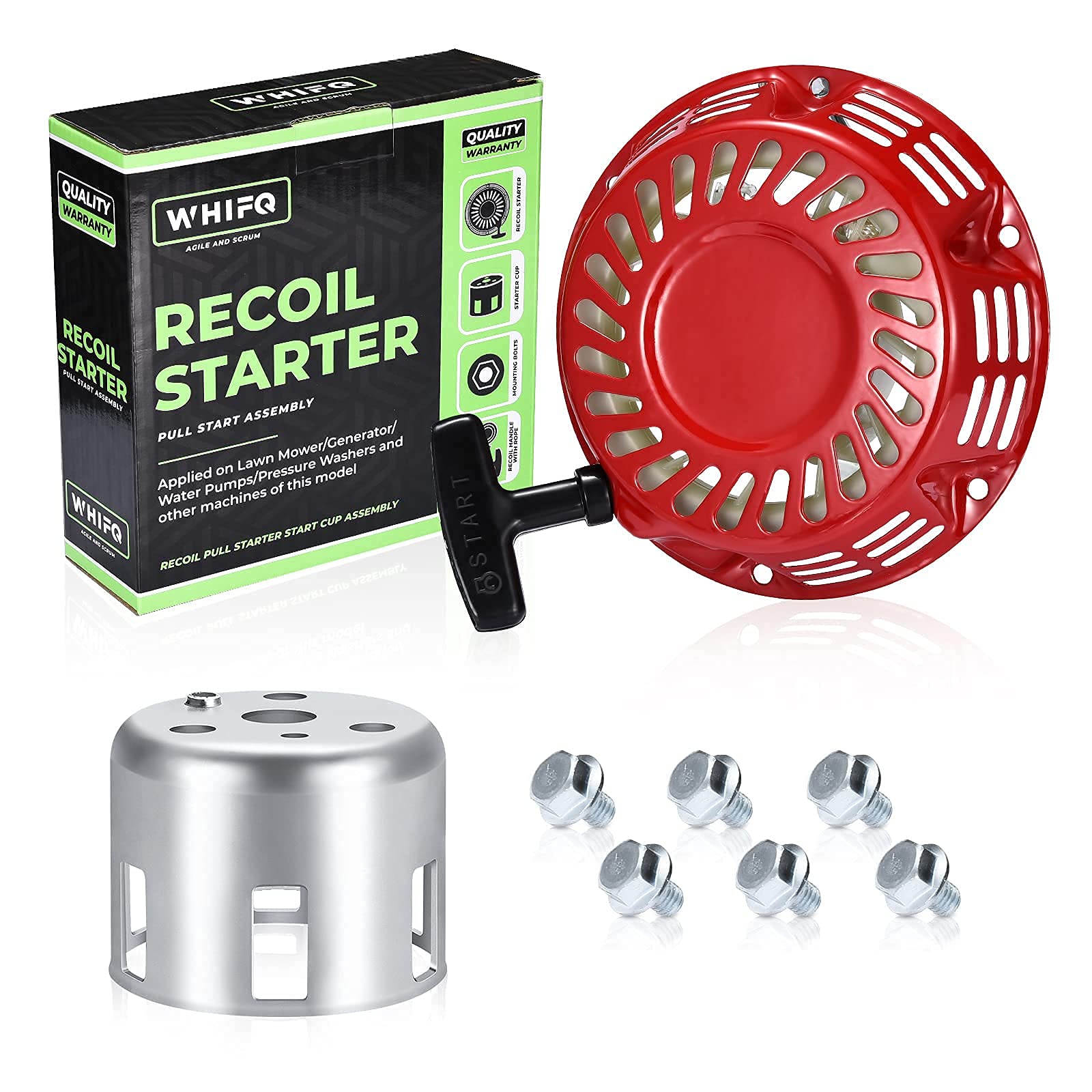 WHIFQ Pull Start Recoil Starter Assembly Fits Honda GX120 GX160 GX200 Harbor Predator 212CC 6.5 7HP Engine with Extra Pull Cord Handle. Lawn Mower, Honda Pull Cord. Honda Pull Start Assembly