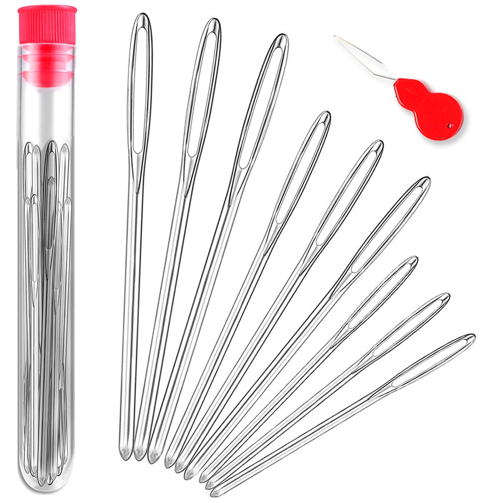 ORRDICE-9 PCS Large-Eye Blunt Needles, Stainless Steel Yarn Knitting Needles, Sewing Needles for Hand Sewing, Crafting Knitting Weaving Stringing Needles, Perfect for Finishing Off Crochet Projects