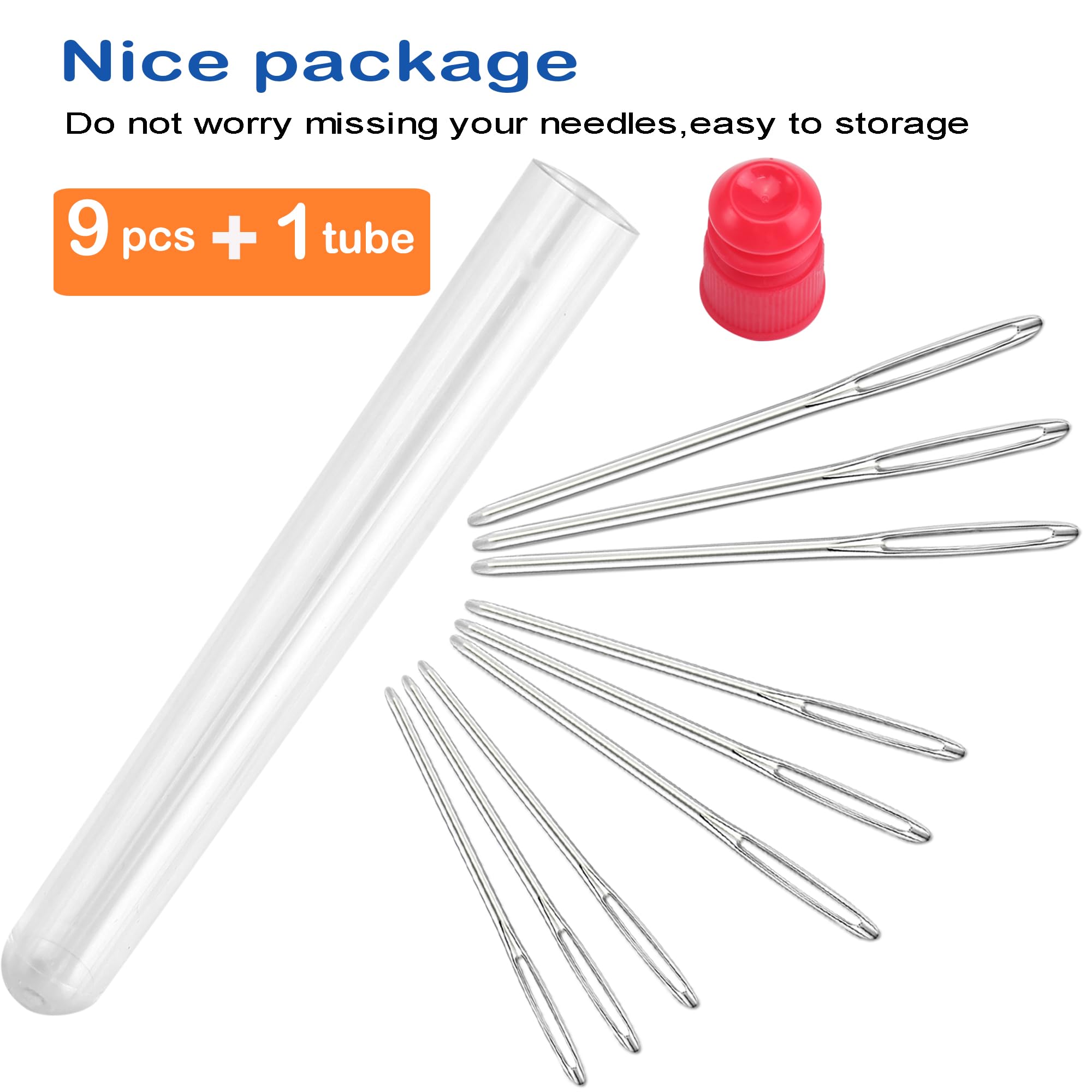 ORRDICE-9 PCS Large-Eye Blunt Needles, Stainless Steel Yarn Knitting Needles, Sewing Needles for Hand Sewing, Crafting Knitting Weaving Stringing Needles, Perfect for Finishing Off Crochet Projects