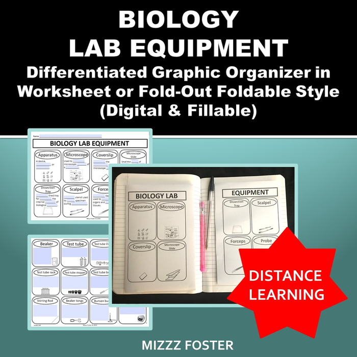 Biology Lab Equipment Graphic Organizer Notes as Worksheet or Foldable Styles (Digital & Printable)