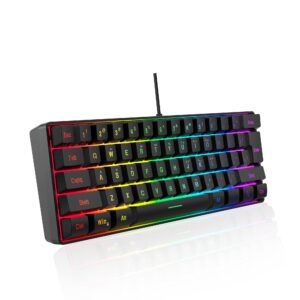 dgg k60 61 keys rgb backlit 60% wired gaming keyboard, ergonomic waterproof mini compact 60 percent mechanical feeling keyboard, for pc mac ps4 xbox gamer, typist, travel