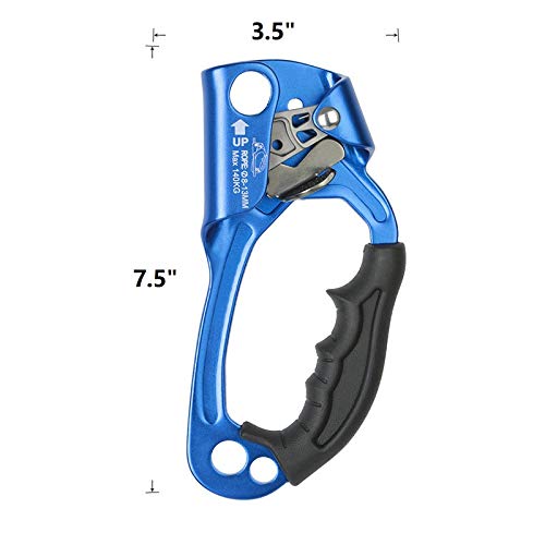 SZCQ SRT Climbing Equipment Hand Ascender Light Alloy Mountaineering Rock Ergonomic Rappelling Gear Handled Right asender Arborist Tree Climber Rigging (Blue,Right Hand)