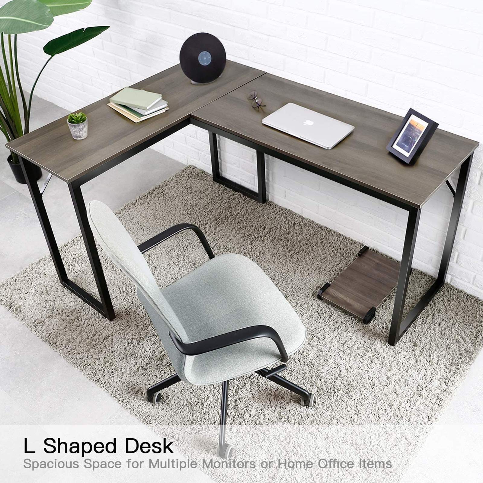 CX Modern L-Shaped Corner Desk Computer Desk Gaming Office PC Table, Sturdy Simple Industrial Style Home Office Writing Workstation Steel