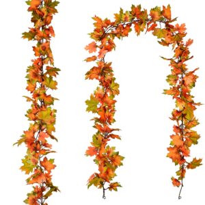 2 pack fall garland maple leaf, 6.5ft/piece hanging vine garland artificial autumn foliage garland thanksgiving decor for home wedding fireplace party