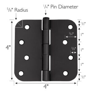 Design House 188961 5/8" Radius Corner Steel Door Hinge Door Hardware Door Hinges Interior Doors, 4"x4", Matte Black, 3-Pack