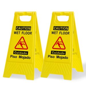 cerlmland caution wet floor sign, foldable sturdy bilingual double-sided safety warning signs for commercial use, pool (2-pack yellow)