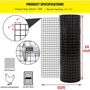 24'' x 50' 1inch Hardware Cloth 16 Gauge Black Vinyl Coated Welded Fence Mesh for Home and Garden Fence and Home Improvement Project (24'' x 50')