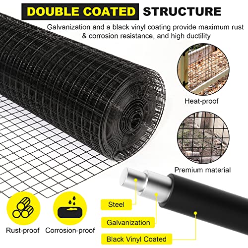 24'' x 50' 1inch Hardware Cloth 16 Gauge Black Vinyl Coated Welded Fence Mesh for Home and Garden Fence and Home Improvement Project (24'' x 50')