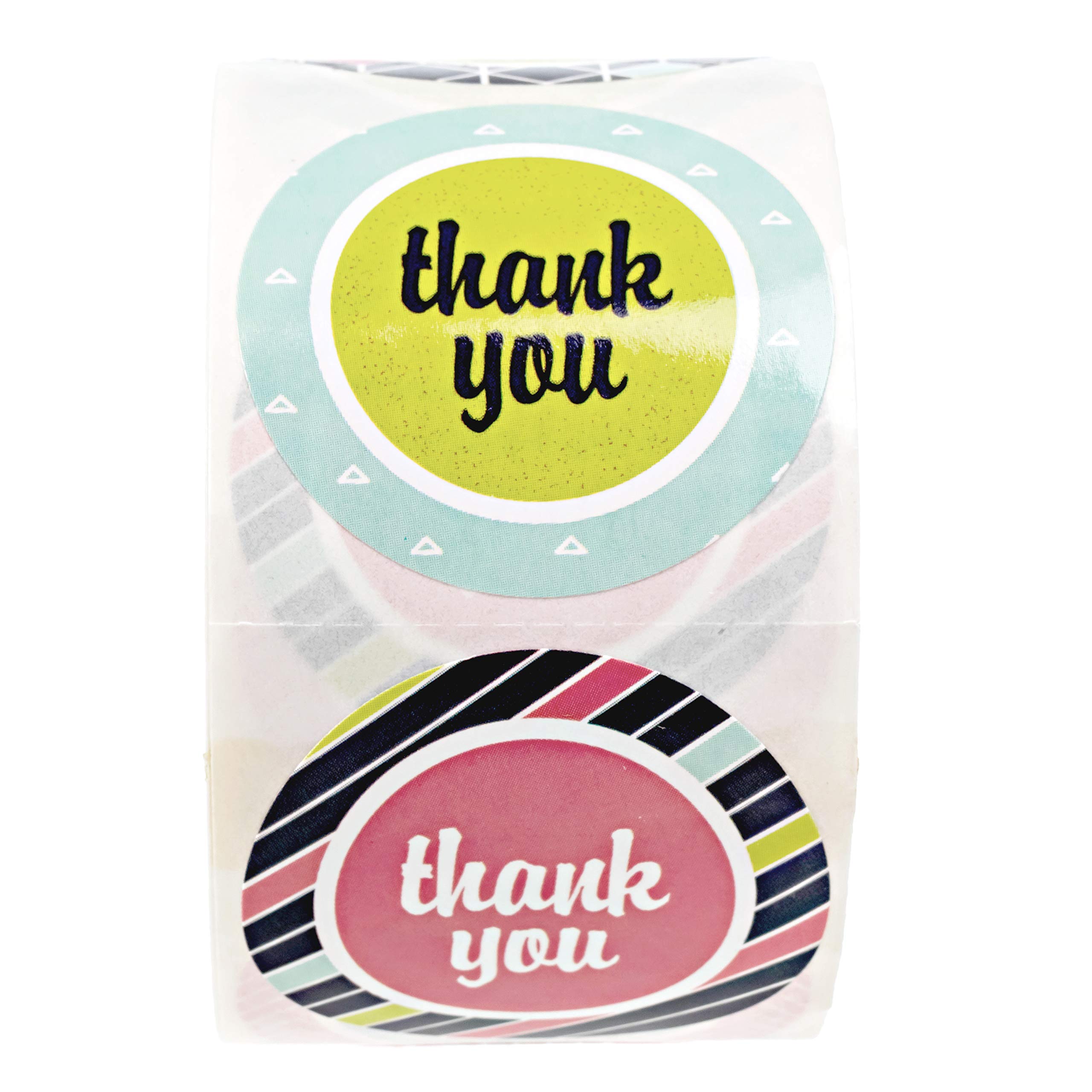 Retro Mod Thank You Labels / 500 1.5" Thank You Stickers/Pink Navy Aqua Thank You Labels