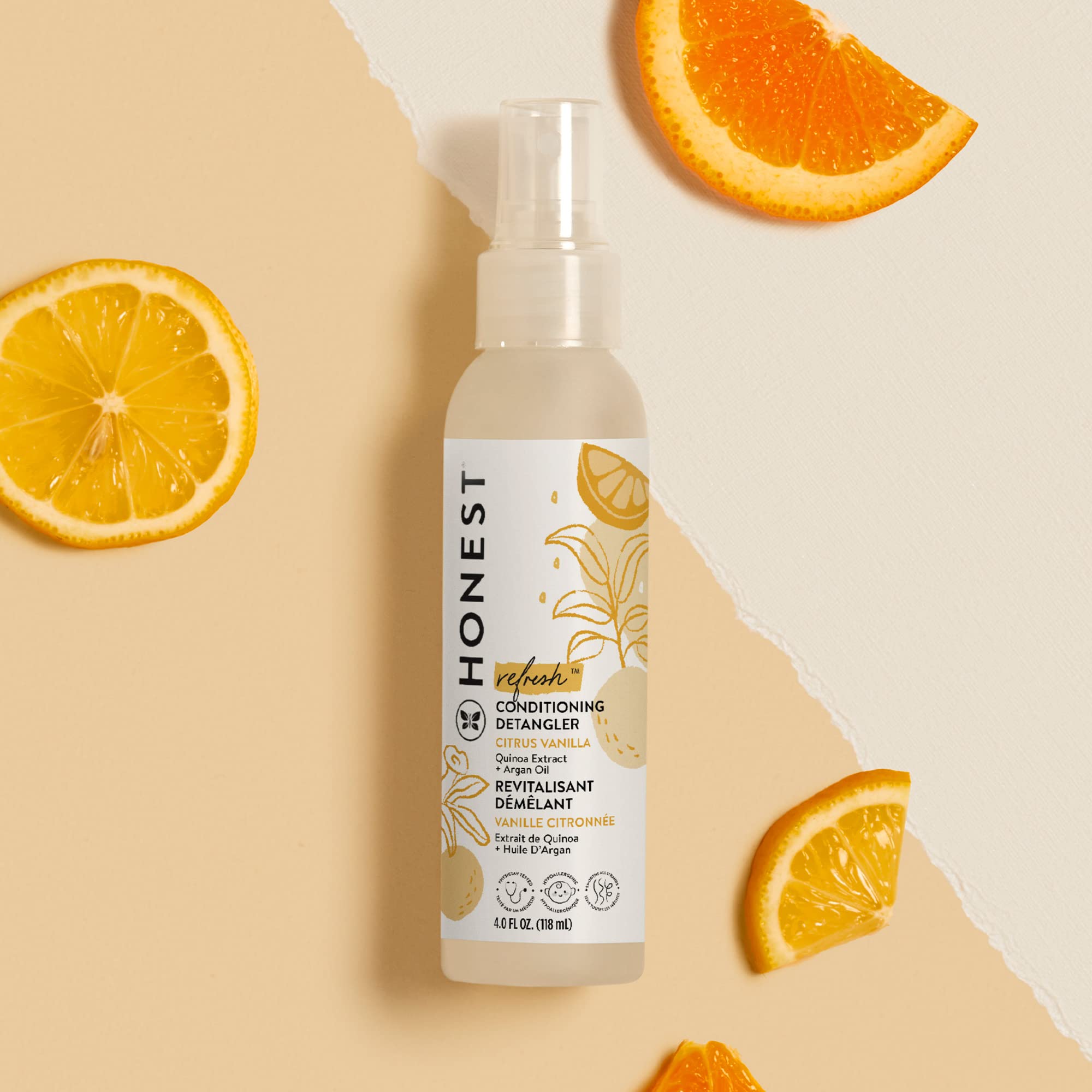 The Honest Company Conditioning Hair Detangler 3-Pack | Leave-in Conditioner + Fortifying Spray | Tear-free, Cruelty-Free, Hypoallergenic | Citrus Vanilla Refresh, 4 fl oz each (pack of 3)