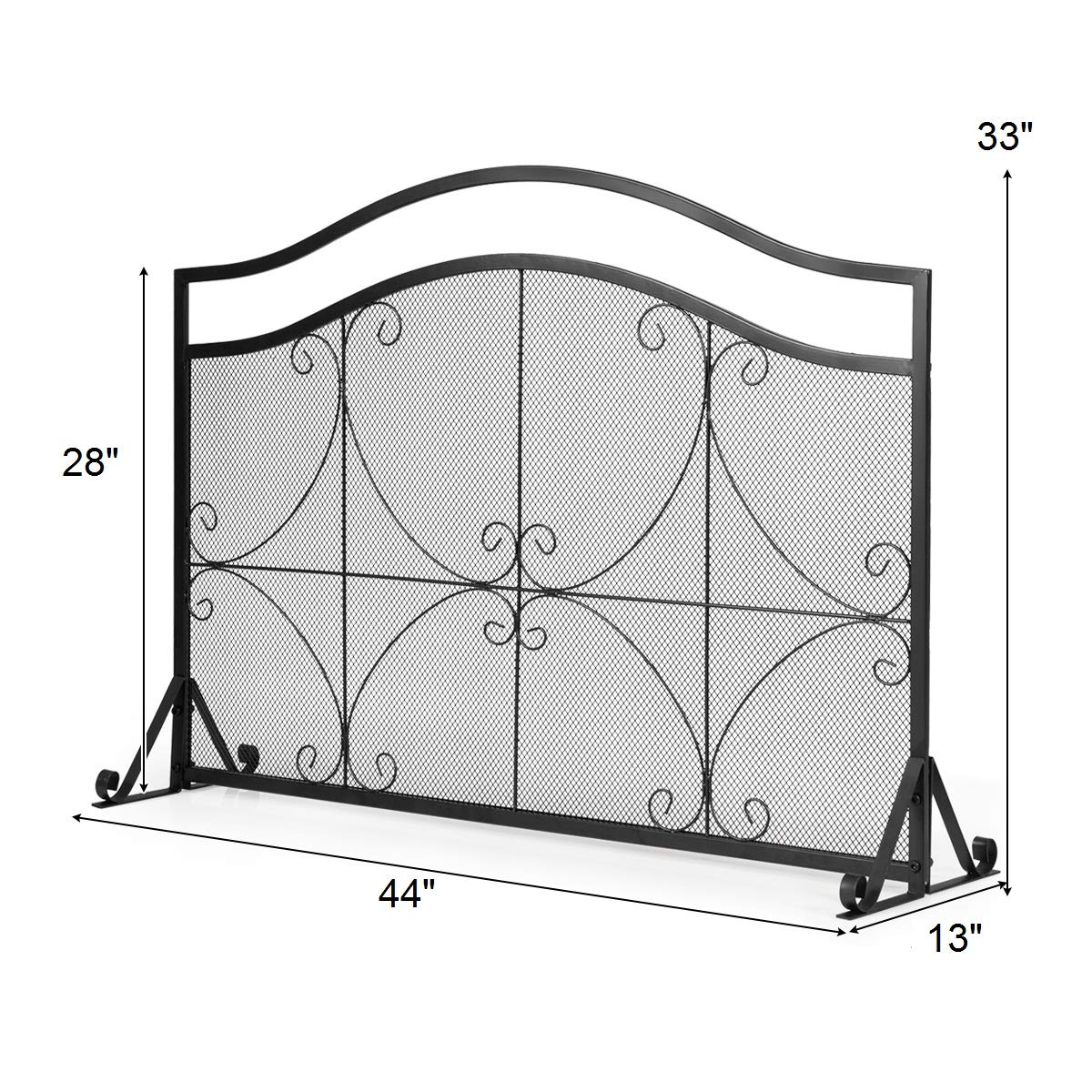 Tangkula 44.5” X 33” Inch Fireplace Screen, Decorative Iron Single Panel Fire Spark Guard Gate w/Metal Mesh, Rustproof Solid Free Standing Fire Screen for Baby or Pet Safe, Outdoor or Indoor Use