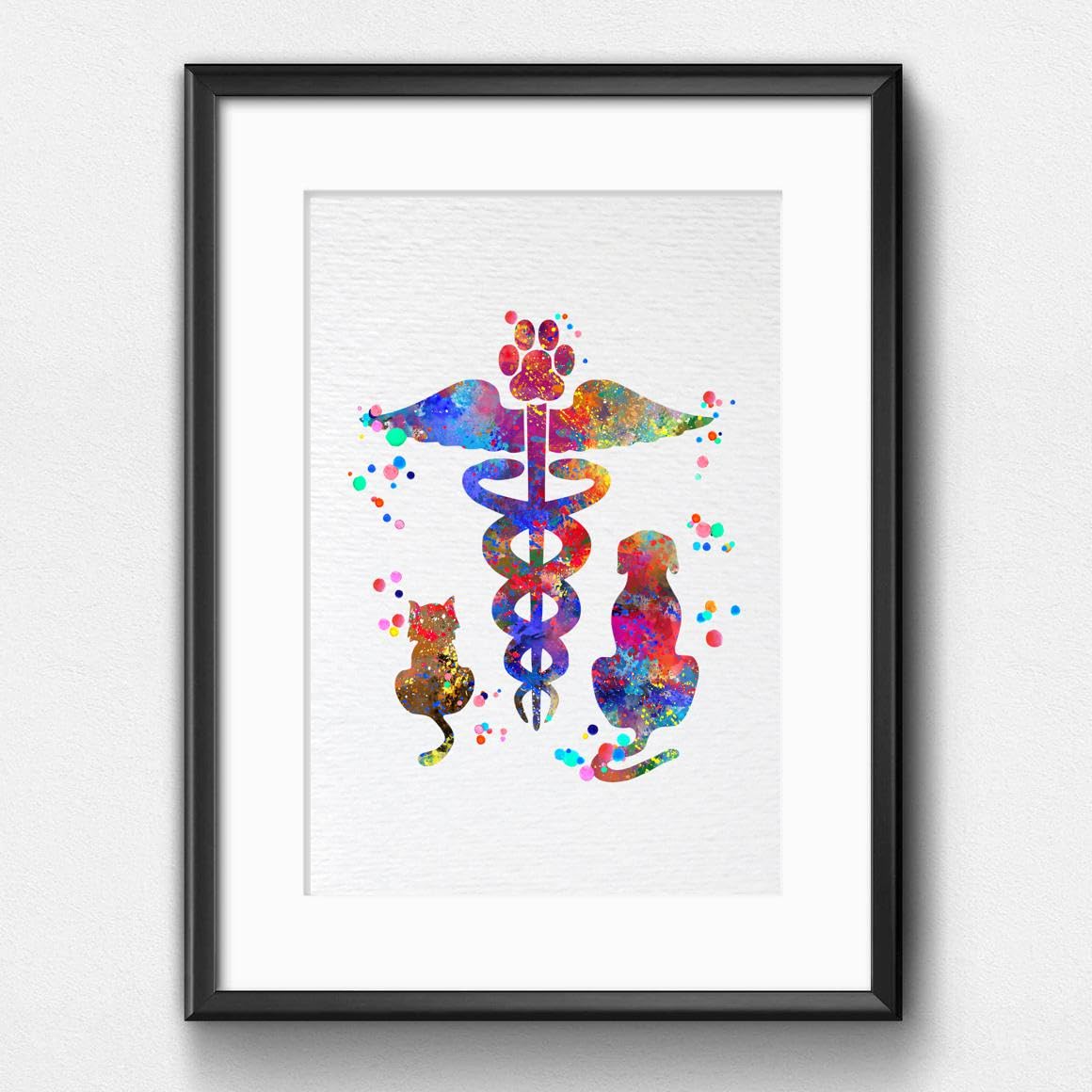 Dignovel Studios 11X14 Unframed Veterinary Caduceus Animal Clinic Pet Watercolor Art Print Poster Housewarming Wall Art Giclee Office Home Decor DN539