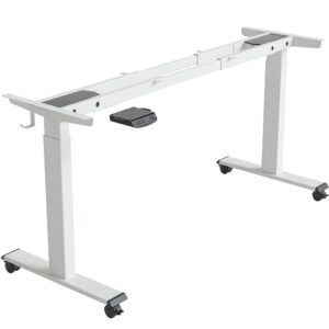 fezibo dual motor height adjustable standing desk legs, electric desk frame for 43 inches to 59 inches desk tops, home office sit stand desk base, white (frame only)