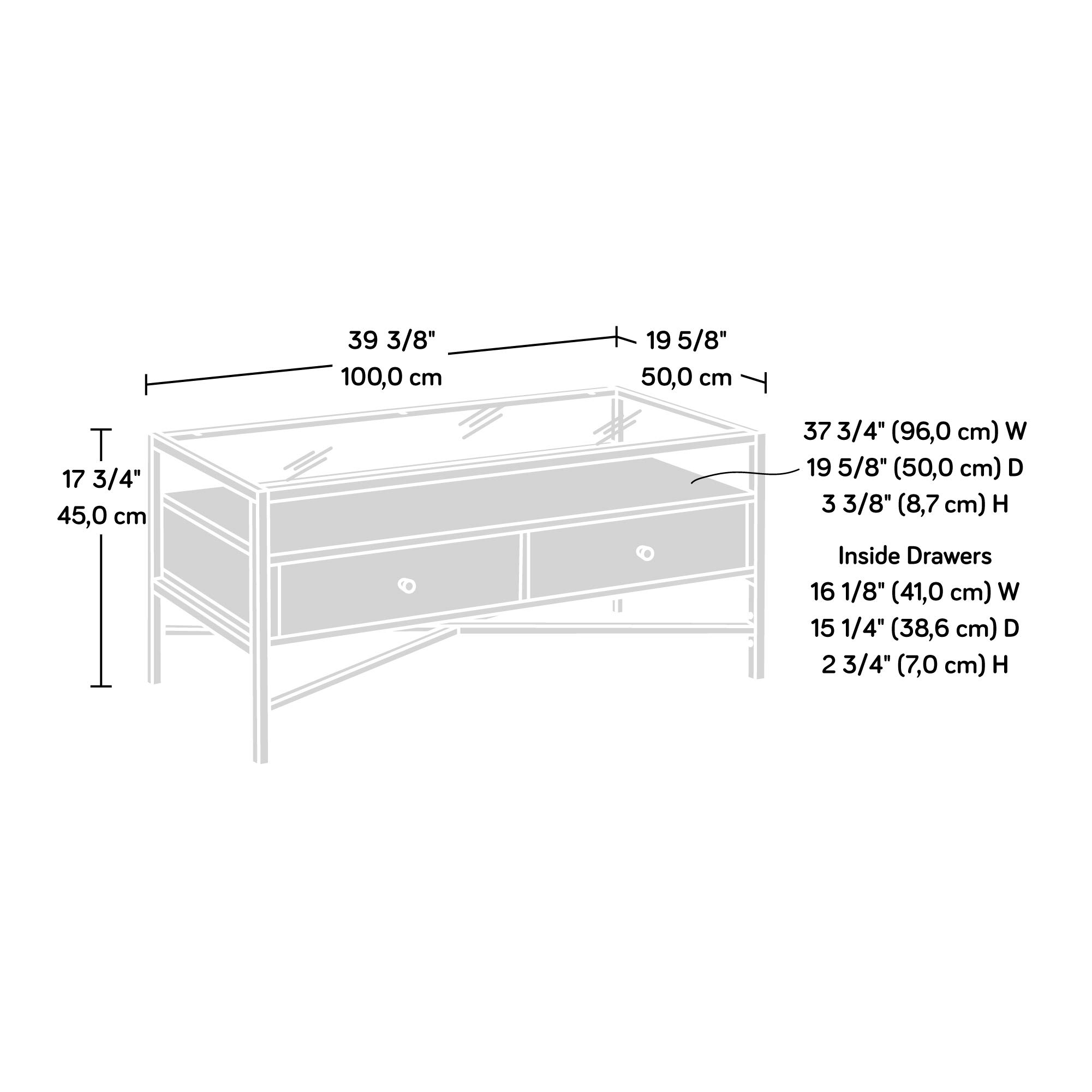 Sauder Harper Heights Coffee Table, L: 39.37" x W: 19.69" x H: 17.72", White Finish