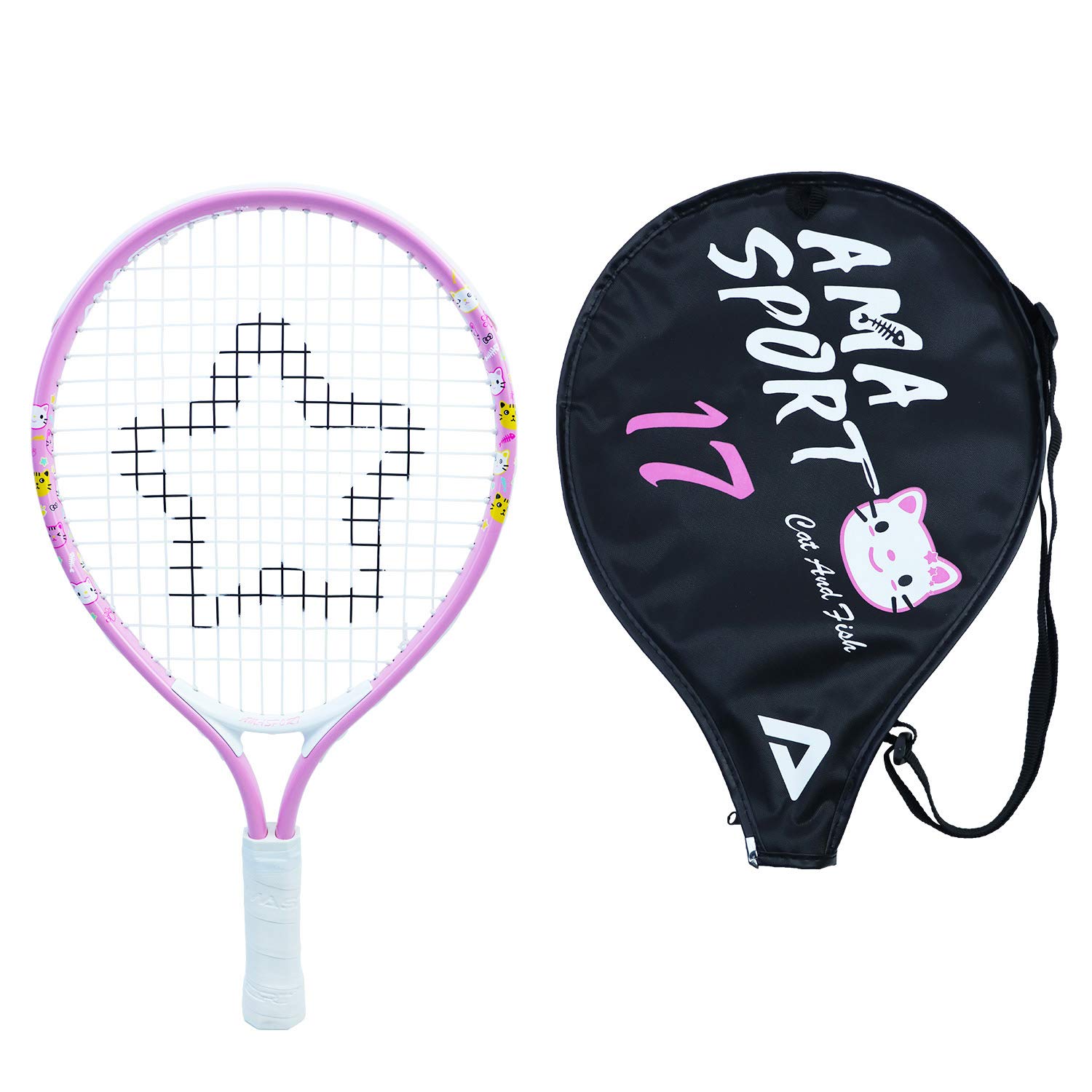 Kids Tennis Racket for Junior Toddlers Starter Kit 17" Pink for Girl Toddlers with Shoulder Strap Bag (Baby Pink, 17)