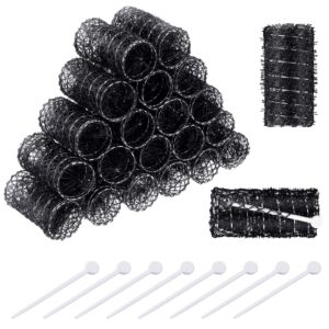 20 pieces hair styling brush roller hair curler roller hair mesh roller and 20 pieces plastic roller picks for women girls hair styling (2.5 x 1.4 inch,black)