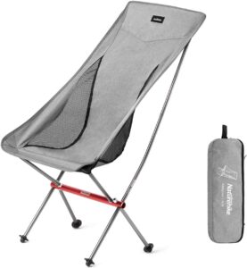 naturehike folding camping chair, lightweight high back portable compact chair, large heavy duty 330lbs for adults, hiking camp backpacking festival travel beach picnic fishing with storage bag, grey