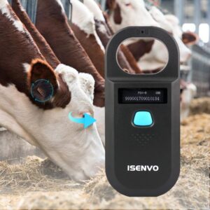 ISENVO Pet Microchip Scanner Rechargeable RFID EMID Micro Chip Reader Scanner 134.2kHz 125kHz 15 Digits Pet Chip ID Scanner for Animal/Pets/Pigs/Dogs/Cats (190A)