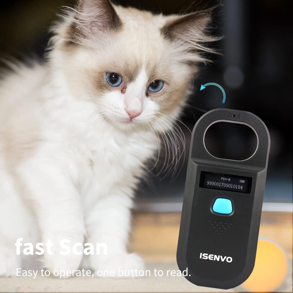 ISENVO Pet Microchip Scanner Rechargeable RFID EMID Micro Chip Reader Scanner 134.2kHz 125kHz 15 Digits Pet Chip ID Scanner for Animal/Pets/Pigs/Dogs/Cats (190A)