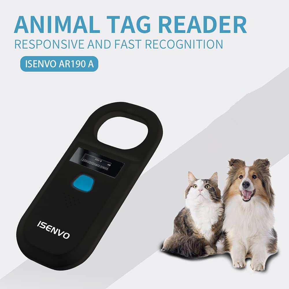 ISENVO Pet Microchip Scanner Rechargeable RFID EMID Micro Chip Reader Scanner 134.2kHz 125kHz 15 Digits Pet Chip ID Scanner for Animal/Pets/Pigs/Dogs/Cats (190A)