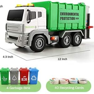 Garbage Truck Toys for Boys & Girls - Trash Truck Toys with Lights & Sounds Includes 4 Toy Garbage Cans, 40 Garbage Recycling Sorting Cards. Educational Toys for Toddlers & Kids Ages 3 4 5 6+