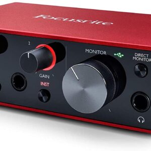 Focusrite Scarlett Solo 2x2 USB Audio Interface Full Studio Bundle with Creative Music Production Software Kit and Eris 4.5 Pair Studio Monitors and 1/4” Instrument Cables