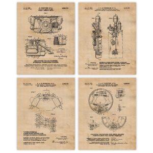 vintage engine parts patent prints, 4 (8x10) unframed photos, wall art decor gifts under 20 for home office porsche garage man cave engineer college student teacher coach f1 team auto racing champion