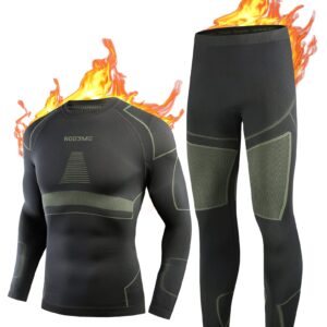 Thermal Underwear for Men Long Johns for Men, Long Underwear Mens Base Layer Men for Cold Weather Black-Green