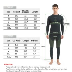 Thermal Underwear for Men Long Johns for Men, Long Underwear Mens Base Layer Men for Cold Weather Black-Green