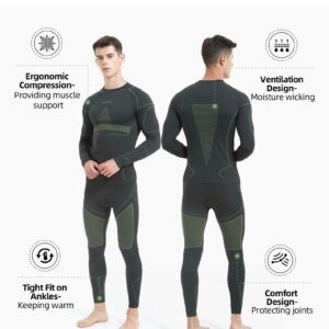 Thermal Underwear for Men Long Johns for Men, Long Underwear Mens Base Layer Men for Cold Weather Black-Green