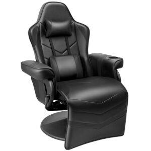 homall computer racing style pu leather ergonomic adjusted reclining video gaming single sofa chair with footrest headrest and lumbar support (black)