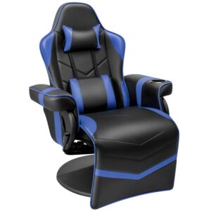 Homall Gaming Recliner Chair Racing Style PU Leather Gaming Chair Ergonomic Adjusted Reclining Office Desk Chair Home Theater Single Sofa Chair with Footrest Headrest and Lumbar Support (Blue)