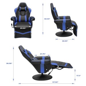 Homall Gaming Recliner Chair Racing Style PU Leather Gaming Chair Ergonomic Adjusted Reclining Office Desk Chair Home Theater Single Sofa Chair with Footrest Headrest and Lumbar Support (Blue)