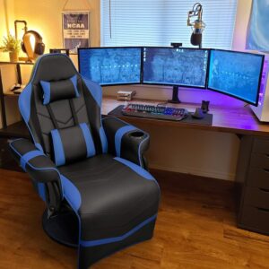 Homall Gaming Recliner Chair Racing Style PU Leather Gaming Chair Ergonomic Adjusted Reclining Office Desk Chair Home Theater Single Sofa Chair with Footrest Headrest and Lumbar Support (Blue)