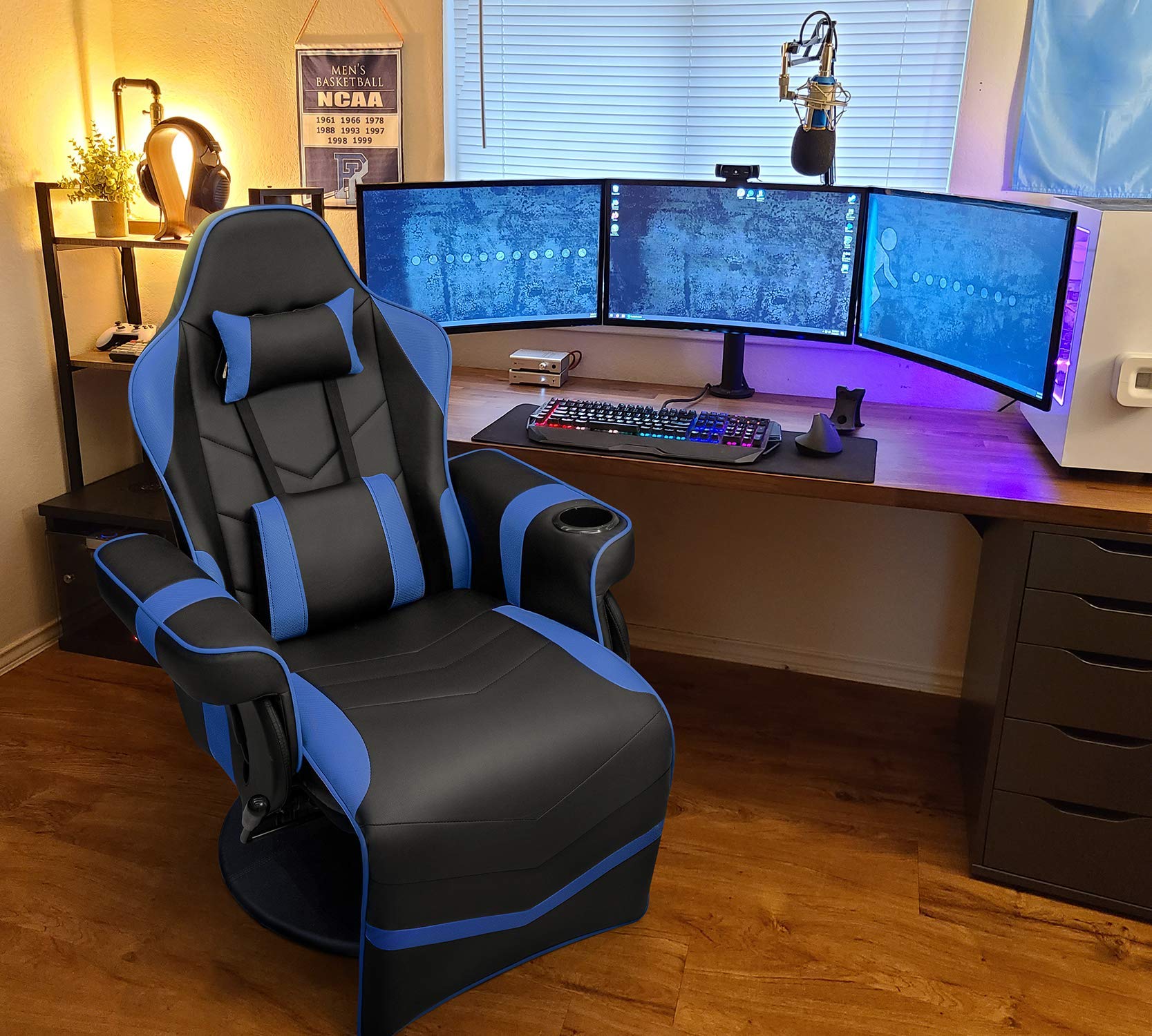 Homall Gaming Recliner Chair Racing Style PU Leather Gaming Chair Ergonomic Adjusted Reclining Office Desk Chair Home Theater Single Sofa Chair with Footrest Headrest and Lumbar Support (Blue)