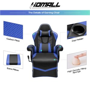 Homall Gaming Recliner Chair Racing Style PU Leather Gaming Chair Ergonomic Adjusted Reclining Office Desk Chair Home Theater Single Sofa Chair with Footrest Headrest and Lumbar Support (Blue)