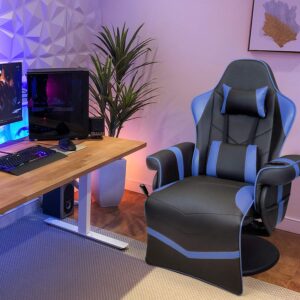 Homall Gaming Recliner Chair Racing Style PU Leather Gaming Chair Ergonomic Adjusted Reclining Office Desk Chair Home Theater Single Sofa Chair with Footrest Headrest and Lumbar Support (Blue)