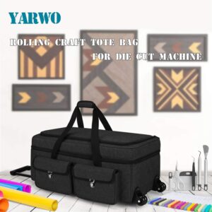 Yarwo Rolling Craft Tote Bag with Wheels Compatible for Cricut Maker, Maker 3, Explore Air 2, Cameo 4, Double Layers Carrying Case for Die Cut Machine and Supplies, Black (Patent Pending)