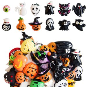 50pcs halloween slime charms kalolary halloween resin flatback charms pumpkin ghost spider skull embellishments ornaments kawaii halloween buttons miniatures for craft scrapbook phone case diy making