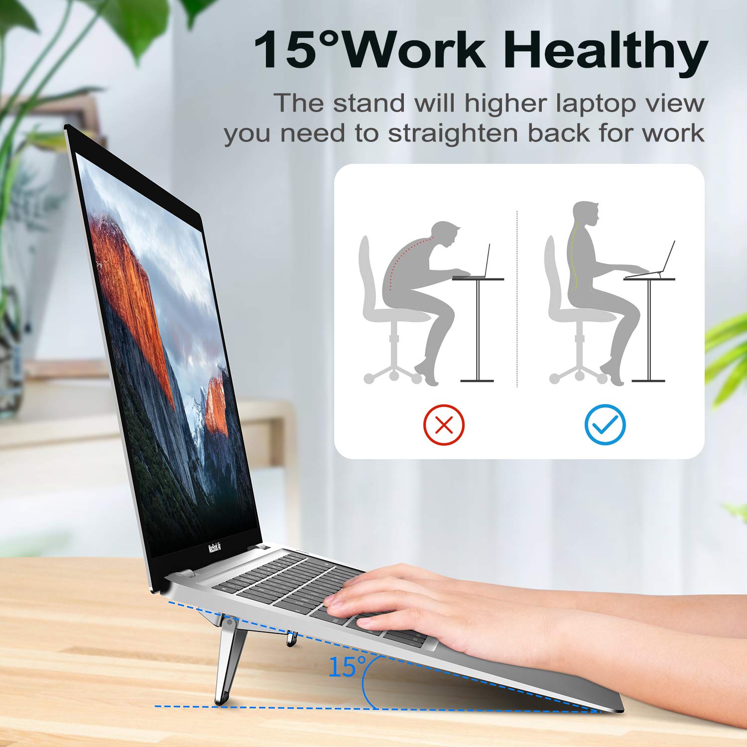 ZELMINE Laptop Stand for Desk, Portable Anti-Slip Keyboard Riser, Zinc Alloy Keyboard Stand, Computer Stand Compatible with MacBook Air/Pro, 10-15.6 Inches Laptops and Keyboards (Sliver)