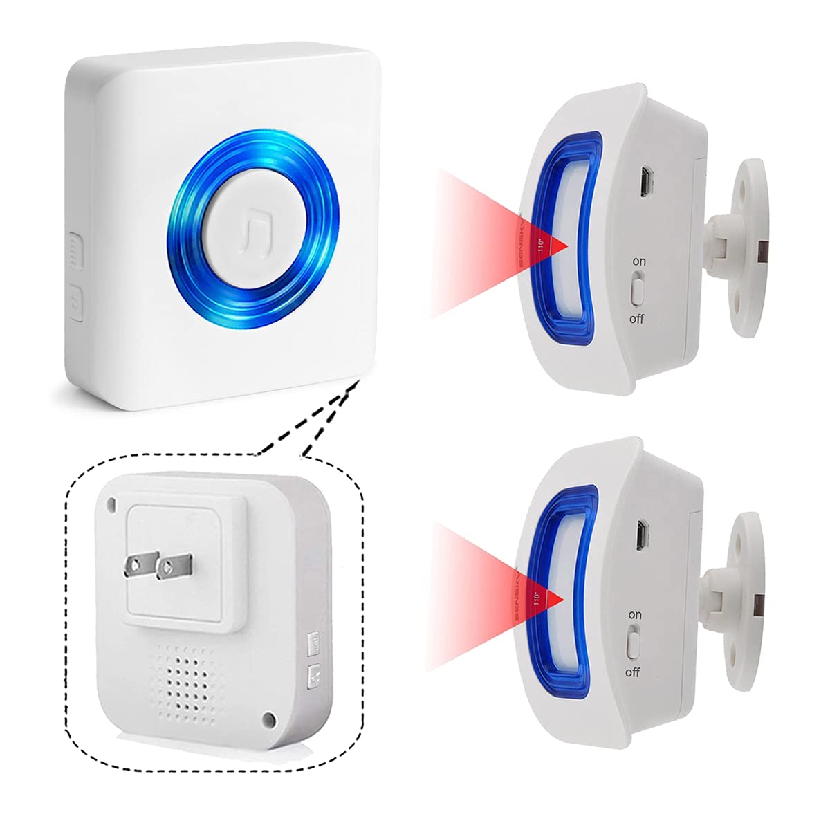 Wireless Indoor Motion Sensor Alarm, Bed Alarm and Fall Prevention for Elderly/Dementia Patients/Kids (2 Motion Detector +1 Receiver)