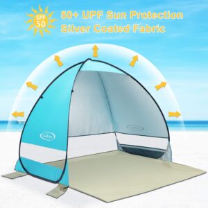 G4Free Portable Beach Tent 2-3 Persons Sun Shade Shelter UPF 50+ Sport Umbrella Canopy with Extendable Floor Foldable Lightweight