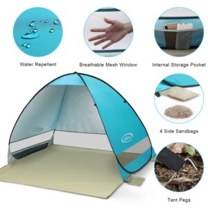 G4Free Portable Beach Tent 2-3 Persons Sun Shade Shelter UPF 50+ Sport Umbrella Canopy with Extendable Floor Foldable Lightweight