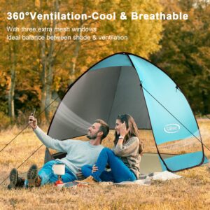 G4Free Portable Beach Tent 2-3 Persons Sun Shade Shelter UPF 50+ Sport Umbrella Canopy with Extendable Floor Foldable Lightweight