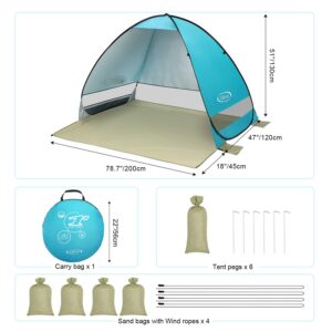 G4Free Portable Beach Tent 2-3 Persons Sun Shade Shelter UPF 50+ Sport Umbrella Canopy with Extendable Floor Foldable Lightweight