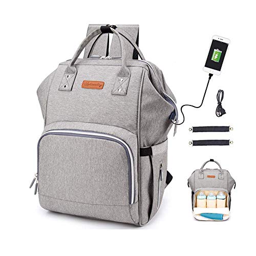 Diaper Bag Backpack,Multifunction Travel Backpack with USB Charging Port Baby Shower Baby Nappy Changing Bags-Grey