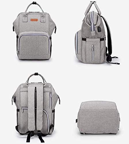 Diaper Bag Backpack,Multifunction Travel Backpack with USB Charging Port Baby Shower Baby Nappy Changing Bags-Grey