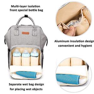 Diaper Bag Backpack,Multifunction Travel Backpack with USB Charging Port Baby Shower Baby Nappy Changing Bags-Grey