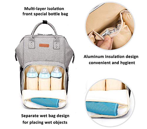 Diaper Bag Backpack,Multifunction Travel Backpack with USB Charging Port Baby Shower Baby Nappy Changing Bags-Grey